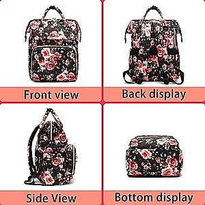 Goodsnetic Laptop Backpack for women Cute Laptop Bag Computer Bag Floral Laptop Purse with USB Charging Port, 15.6-Inch,2 PCS, Black
