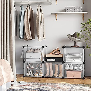 SONGMICS Shoe Rack, 10-Slot Storage Organizer Unit with Doors, Portable Cube Shoe Storage Organizer, Plastic Modular DIY Storage Shelf, Closet Divider for Clothes Bags Toys, Transparent ULPC506T01