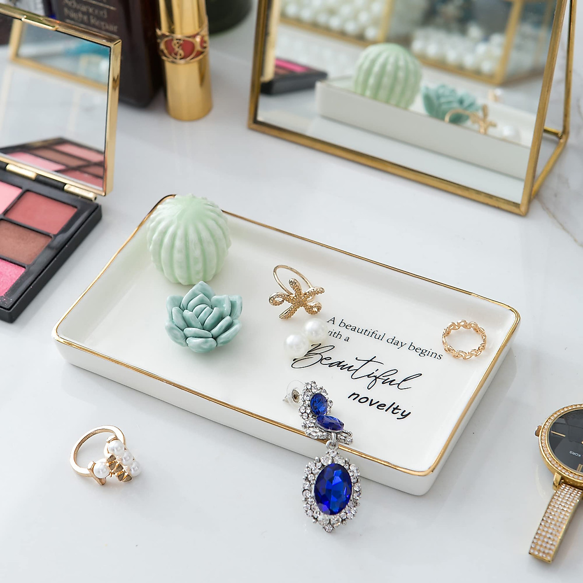 Kimdio Ceramic Jewelry Dish, Cactus Ring Holder, Trinket Tray Earrings Necklace Organizer, Gift for Wedding, Christmas, Birthday, Engagement Party