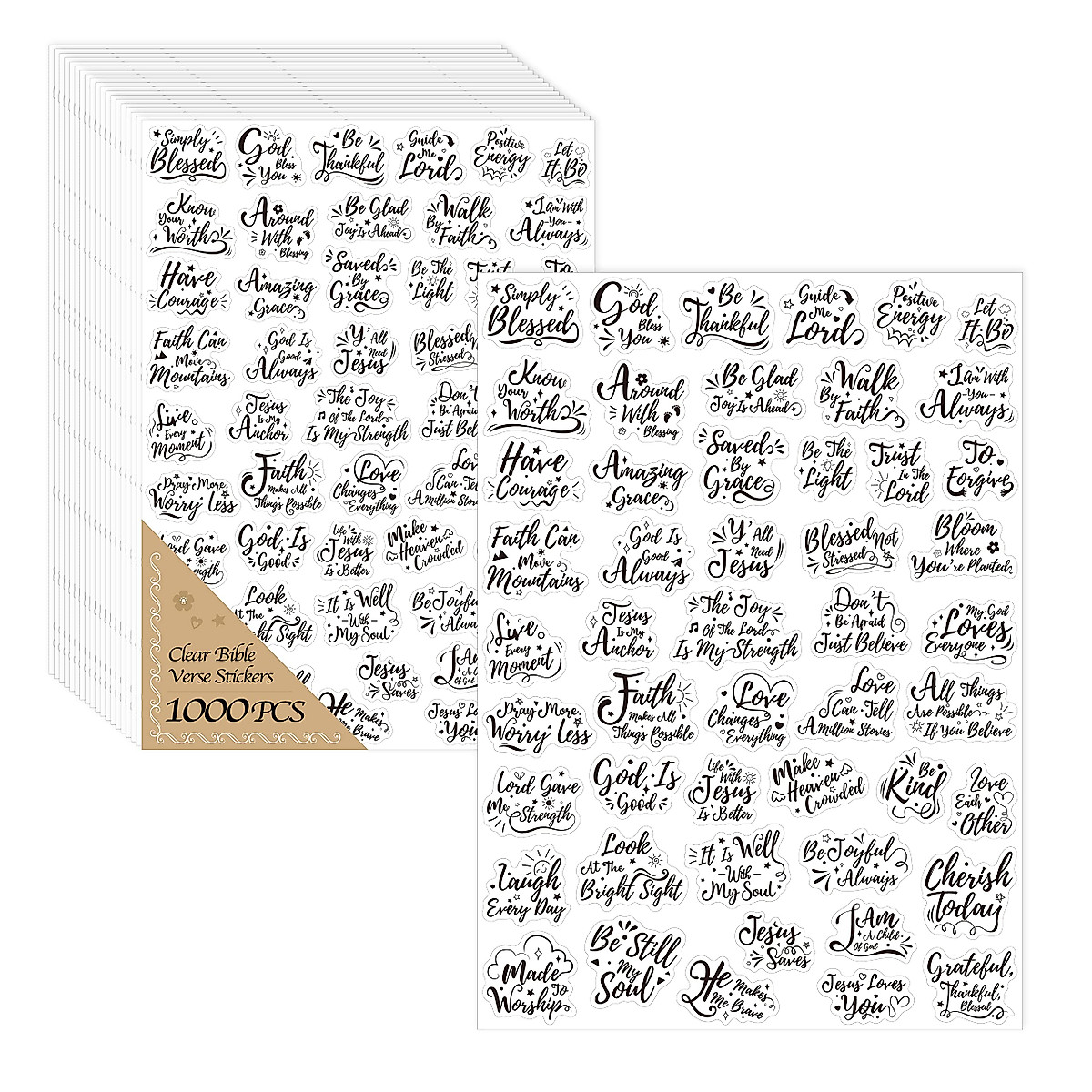 1000 PCS Bible Verse Stickers, Clear Inspirational Pray Stickers Encouraging Scripture Decals Jesus Christian Religious Faith Labels for Scrapbooks Bottles Computer Planner Diary Album Kids Adults