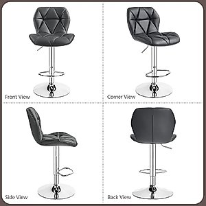 Yaheetech Bar Stools Set of 4, Adjustable PU Leather Swivel Barstools, Modern Counter Stools with Back and Footrest, Counter Height Barstools for Bar, Kitchen, Dining Room, Grey