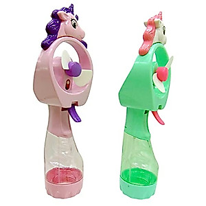 Unicorn Misting Spray Bottle Fan Kids Personal Cooling Mist Portable Handheld Humidifier Powered Fans with Mist for Girls, Set of 2