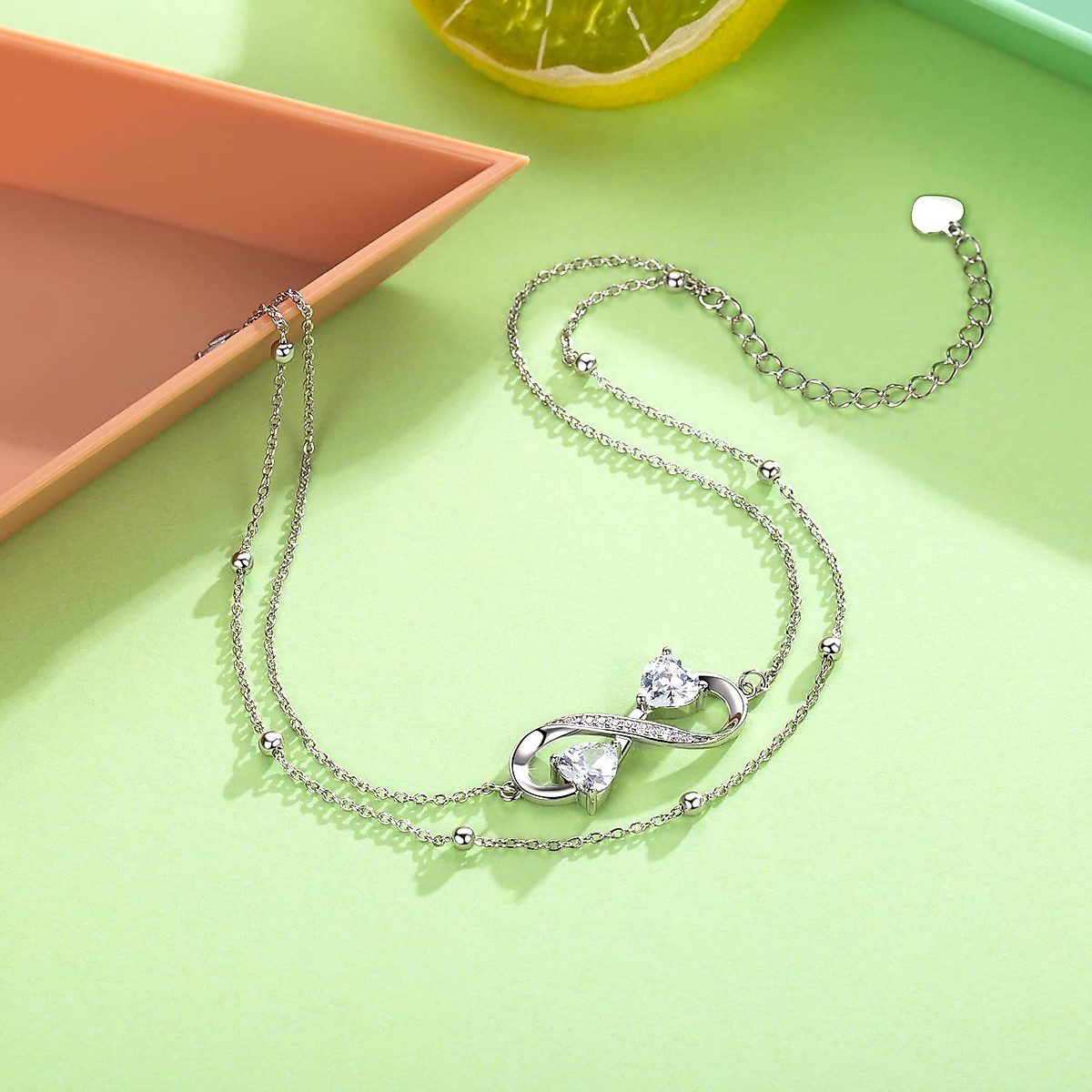 NINAMAID Anklet Bracelets For Women, 925 Sterling Silver Infinity Anklet For Women Adjustable Beach Women's Anklets Jewelry Gifts for Women