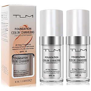 2 PACK TLM Color Changing Foundation Liquid Base,TLM Concealer Cover Cream,All Day Flawless Warm Skin Tone BB Cream Makeup Base Concealer for All Skin SPF15
