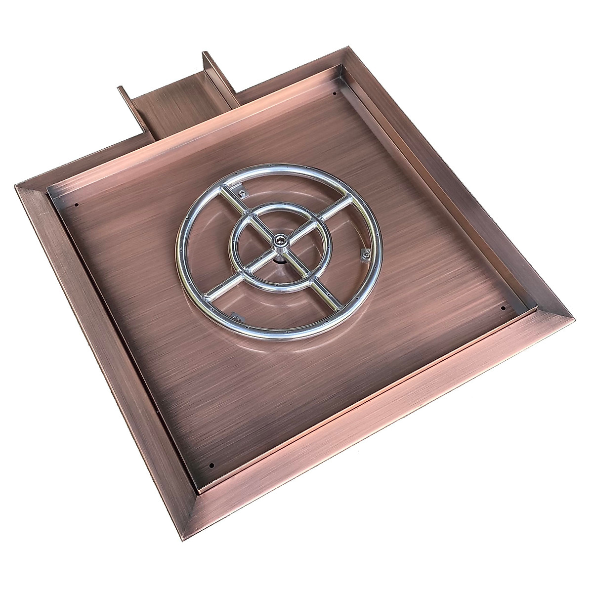 18" 24" Stainless Steel or Rustic Black Square Fire Pit Bowl Pot w/Waterfall Column (24" Fire Pit w/Waterfall, Copper Cladded)