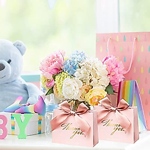 25 Pack Thank You Gift Bag, Small Pink Gift Bags with Pink Ribbon, Baby Shower Party Favor Boxes, Paper Treat Bag Bulk Mini Party Gift Boxes for Birthday Wedding Bridal Shower Business