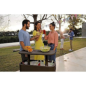 Keter Breeze Bar Outdoor Patio Furniture and Hot Tub Side Table with 17 Gallon Beer and Wine Cooler, Espresso Brown