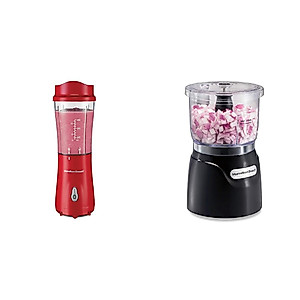Hamilton Beach Portable Blender for Shakes and Smoothies with 14 Oz & Electric Vegetable Chopper & Mini Food Processor, 3-Cup, 350 Watts, for Dicing, Mincing, and Puree, Black (72850)