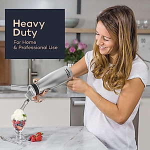 EurKitchen Professional Aluminum Whipped Cream Dispenser - Leak-Free Whip Cream Maker Canister with 3 Decorating Nozzles & Cleaning Brush - 1-Pint / 500 mL Cream Whipper - N2O Chargers (Not Included)