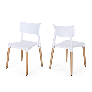Christopher Knight Home Isabel Modern Dining Chair with Beech Wood Legs (Set of 2), White and Natural