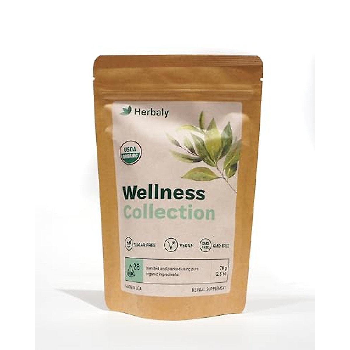 Herbaly Wellness Collection Organic Herbal Ginger Tea, 70 g, 28 Count Bag (Pack of 1)