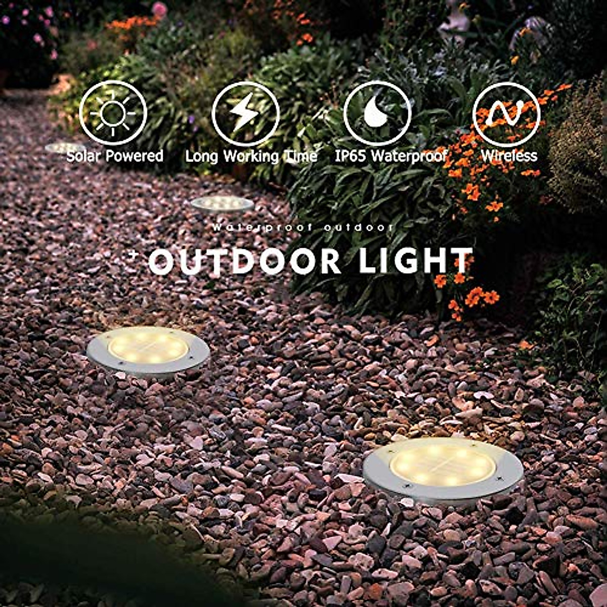 Biling Solar Ground Lights, Solar Disk Lights (8 LEDs /4 Pack) Outdoor Waterproof Solar Garden Lights for Pathway Outdoor in-Ground Lawn Yard Deck Patio Walkway - Warm White