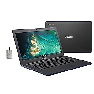 ASUS 2022 C403 Chromebook 14" HD Laptop, Intel Celeron N3350 Processor, 4GB RAM, 32GB eMMC Flash Memory, Intel HD Graphics 500, HD Webcam, Stereo Speakers, Chrome OS, Dark Blue, 128GB USB Card