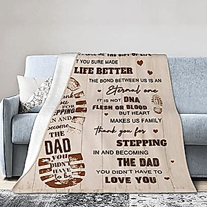to My Bonus Dad Blanket, Stepdad Gifts from Daughter Son Soft Cozy Lightweight Throw Blanket 50"x60" Sofa Travel Couch for Fathers Day Birthday Christmas Thanksgiving Day