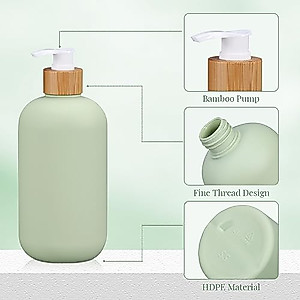UMETASS 16.9 oz Plastic Bamboo Pump Dispenser Bottles, Shampoo and Conditioner Bottles, Refillable Container for Bathroom Shower Body Wash Lotion (16.9 oz, Green)