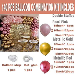 Orgnafey Chrome Hot Pink Magenta and Metallic Gold Balloon Garland Arch Kit Double Stuffed Pearl pink 140pcs Balloons for Birthday Bachelorette Baby Shower Bridal Wedding Anniversary Party Decorations