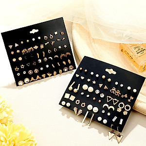 ORAZIO 60 Pairs Gold Stud Earrings Set for Women Multipack,Hypoallergenic Assorted Cubic Zirconia Pearl Heart Earrings Pack Multiple Piercings,Fashion Small Earrings Jewelry for Gift,Gold