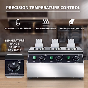 Generic Electric Sauce Warmer Dispenser Commercial Hot Fudge Sauce Bottle Warmer Nacho Cheese Warmer Dispenser with 650ml Bottles 30-85℃ Adjustable, Silver