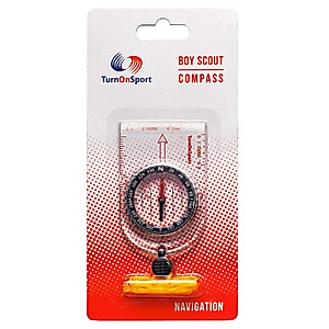 Boy Scout Hiking Compass TurnOnSport | Orienteering Compass for Kids Map Navigation - Small Survival Compass - Waterproof & Lightweight Small Survival Compass - Mini Camping Compass - Kids Camping Kit