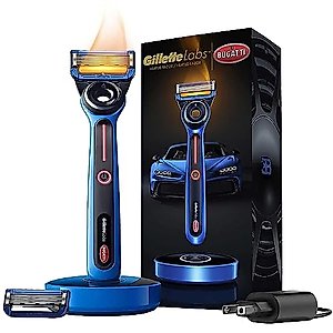 Gillette Heated Razor for Men, Bugatti Limited Edition Shave Kit by GilletteLabs, 1 Handle, 2 Razor Blade Refills, 1 Cleaning Cloth, 1 Charging Dock