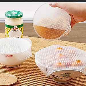 Aoguzhao Silicone Stretch Lids,Transparent Silicone Food Wrap Cling Film,4 Pieces of Reusable Food Silicone Food Wrap for Kitchen Preservation and refrig (4pcs)