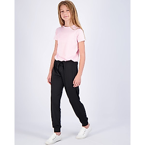 Real Essentials 4 Pack: Girls Short Sleeve Shirts Tees Active Quick Dry Fit Crew Neck T-Shirt Active Athletic Tops Soccer Sports Yoga Young Teen Chica's Kids Zebra Summer Clothes - Set 10, LG (14)