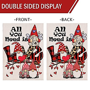 Furiaz All You Need is Love Gnomes Couple Valentine's Day Garden Flag, Buffalo Plaid Check Leopard Hearts Yard Anniversary Outdoor Decoration, Wedding Engagement Outside Small Decor Double Sided 12x18