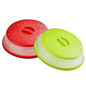 Microwave Splatter Cover Vented for Food, Splatter Guard & Colander Kitchen Gadget for Fruit Vegetables Microwave Plate Cover with Easy Grip Handle, Dishwasher-Safe, BPA-Free & Non-Toxic, 10.5 Inch