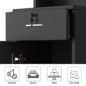 Paddie Wall Mount Salon Stations for Hair Stylist, Hair Salon Storage Cabinet Beauty Barber Station w/Lockable Drawers/Storage Cabinet (Black2)