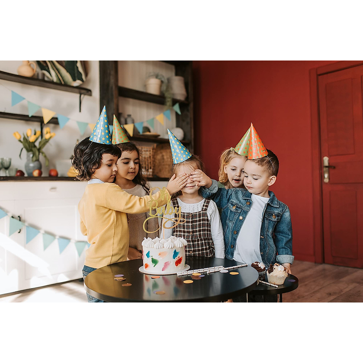 AHAORAY Oh Baby Cake Topper - Premium Gold Baby Birthday Party Cake Decoration Supplies, for Baby Shower/Gender Reveal Party/Baby Party Photo Booth Props