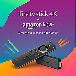Fire TV Stick 4K with Alexa Voice Remote (includes TV controls) and 3 months of Amazon Kids+ (with auto-renewal)