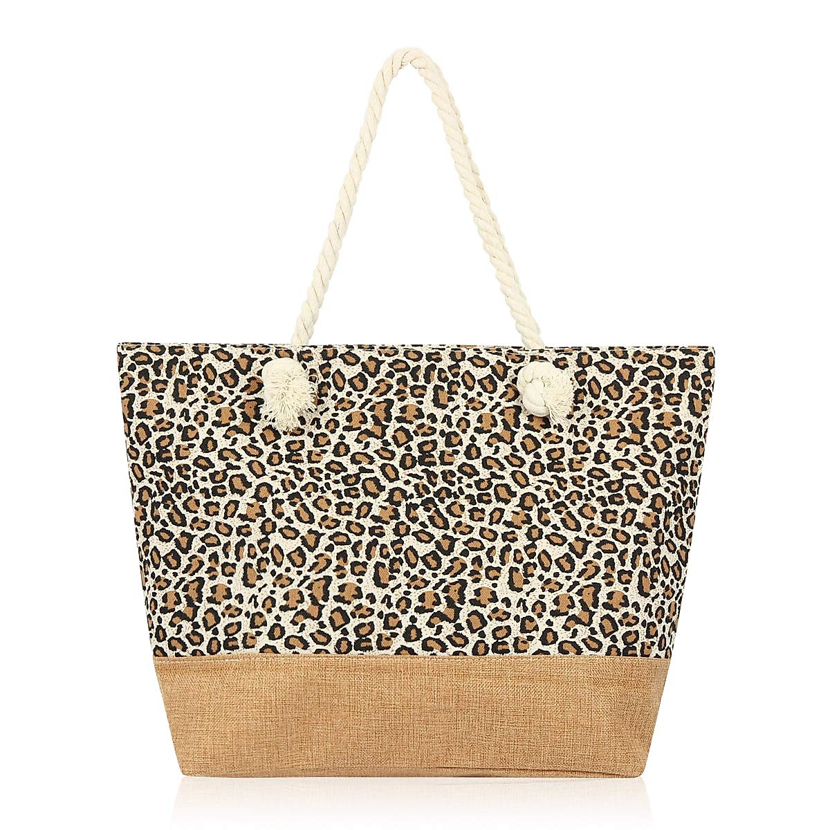 RIAH FASHION Boho Rattan Crochet Straw Woven Basket Bali Handbag - Round Circle Crossbody, Large Shopper Beach Tote Bag (Animal Print - Leopard Brown)