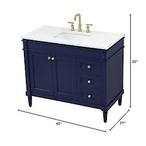 Elegant Decor Indoor Modern Under Sink Bathroom Fixtures Storage Organizer Cabinet 42 inch Single Bathroom Vanity - Blue