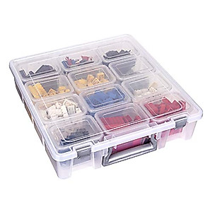 AB Designs 6965ABD Super Satchel with 9 Small Bins Inside, Stackable Home Storage Organization Container, Clear with Sliver Latches and Handle