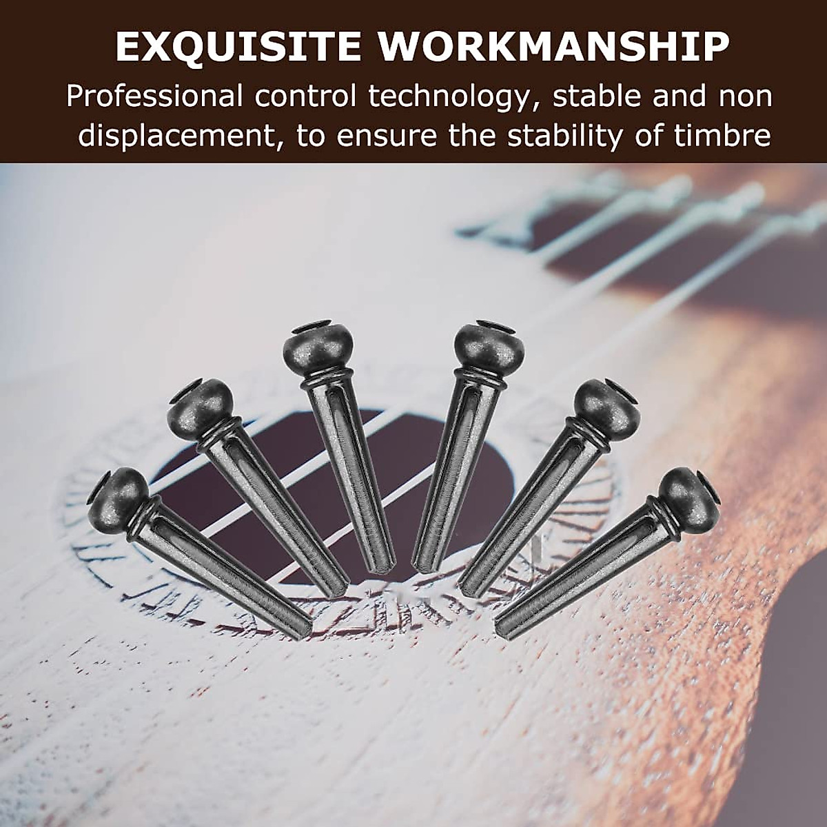 6Pcs Guitar Bridge Pins, Brass Pin Acoustic Guitar Strings Nail Pegs (Black) Ebony Bridge Pins 6 Pacoustic Guitar Strings