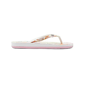 Roxy Girls Rg Pebbles Flip Flop Sandal, White/Orange/Pink 232, 4 Big Kid