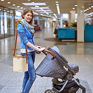 BABEYER Breast Milk Cooler Bag with Ice Pack Fits 4 Baby Bottles Up to 9 Ounce, Baby Bottle Bag with Shoulder Strap for Nursing Mom Daycare, Cream