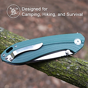 D2 Pocket Knife for Men, 3.54 inch Small Folding Knife with Clip, G10 Handle, Flip Knife with Safety Liner Lock, Sharp Pocket Knives for Camping Survival Hking and Gift (Green)
