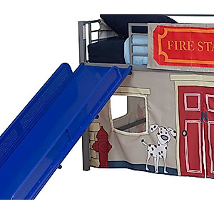 DHP Junior Twin Metal Loft Bed with Slide, Multifunctional Design, Silver with Blue Slide