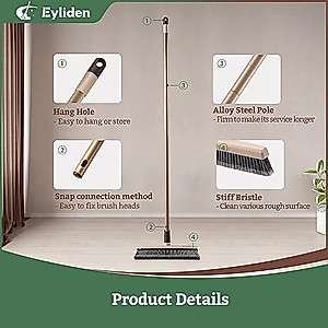 Eyliden Push Broom Indoor, Multi-Surface Angle Broom with 48" Long Handle, Stiff Bristle Floor Brush for Tile Bathroom Patio Garage Deck Concrete Wood Stone Cleaning Indoor Outdoor Rough Floor