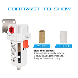 NANPU 1/2" NPT Compressed Air Line Filter, 5 Micron Brass Element, Bracket, Poly Bowl, 145 psi