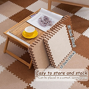 Interlocking Foam Mats,60 Pcs-60 Sq.ft. Plush Puzzle Floor Carpet Tiles,Fluffy Area Rugs,Exercise,Playroom,Bedroom,Parlor,12x12 Inch(Color:White+Light Grey)