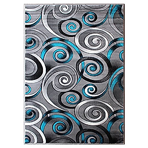 Masada Rugs, Turquoise Grey Modern Contemporary Woven Area Rug, Hand Carved (5 Feet X 7 Feet, Turquoise)
