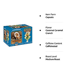 Kauai Coffee Coconut Caramel Crunch Medium Roast- Compatible with Keurig Pods K-Cup Brewers (1 Pack of 12 Single-Serve Cups)