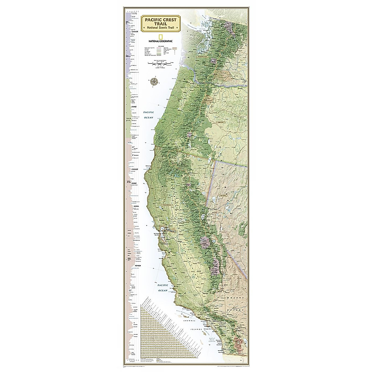 National Geographic Pacific Crest Trail Wall Map Wall Map - Laminated (18 x 48 in) (National Geographic Reference Map)