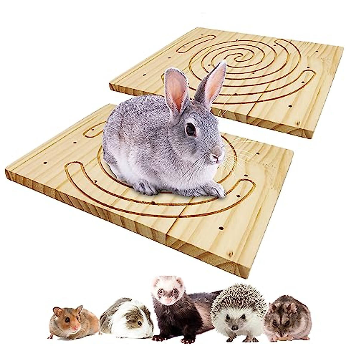 BNOSDM Rabbit Scratch Board, 2 Pack Bunny Scratching Pad Hamsters Nail Scratch Pad Natural Wood Small Animals Grinding Claw Chew Toys for Chinchillas Guinea Pigs Hedgehog Ferret Claws and Teeth Care