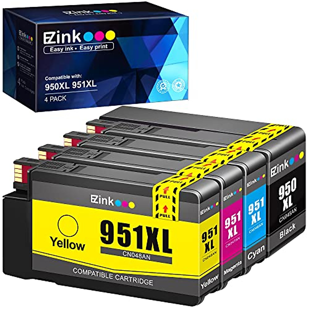 E-Z Ink (TM) Compatible Ink Cartridge Replacement for HP 950XL 951XL 950 XL 951 XL to use with OfficeJet Pro 8100 8610 8600 8615 8620 8625 276dw 251dw(1 Black, 1 Cyan, 1 Magenta, 1 Yellow, 4 Pack