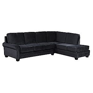 OMNIOF Modern Velvety Upholstered Sofa Couch with Scrolled Arm for Surviving Room Space, Reversible Sectioned Sofa (Color : Preto)