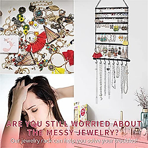 WHZFNB Wall Earring Organizer, Hanging Jewelry Organizer Earring Holder Stand with 20 Backs and 8 hooks for Hanging Earring, Necklace, Bracelet (Black)