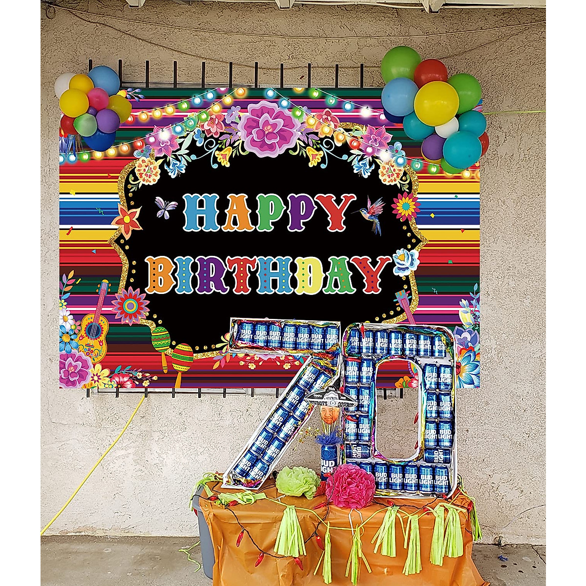 Mexican Birthday Backdrop for Photography Fiesta Themed Party Banners Fiesta Birthday Party Decor Supplies Photo Booth Background (6x4FT: 72x48 inch)